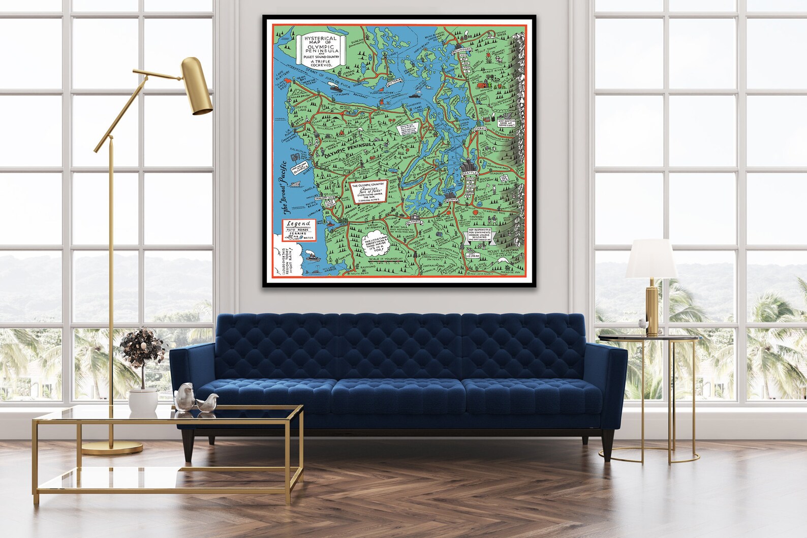 Hysterical Map of OLYMPIC PENINSULA and Puget Sound by Jolly Lindgren ...