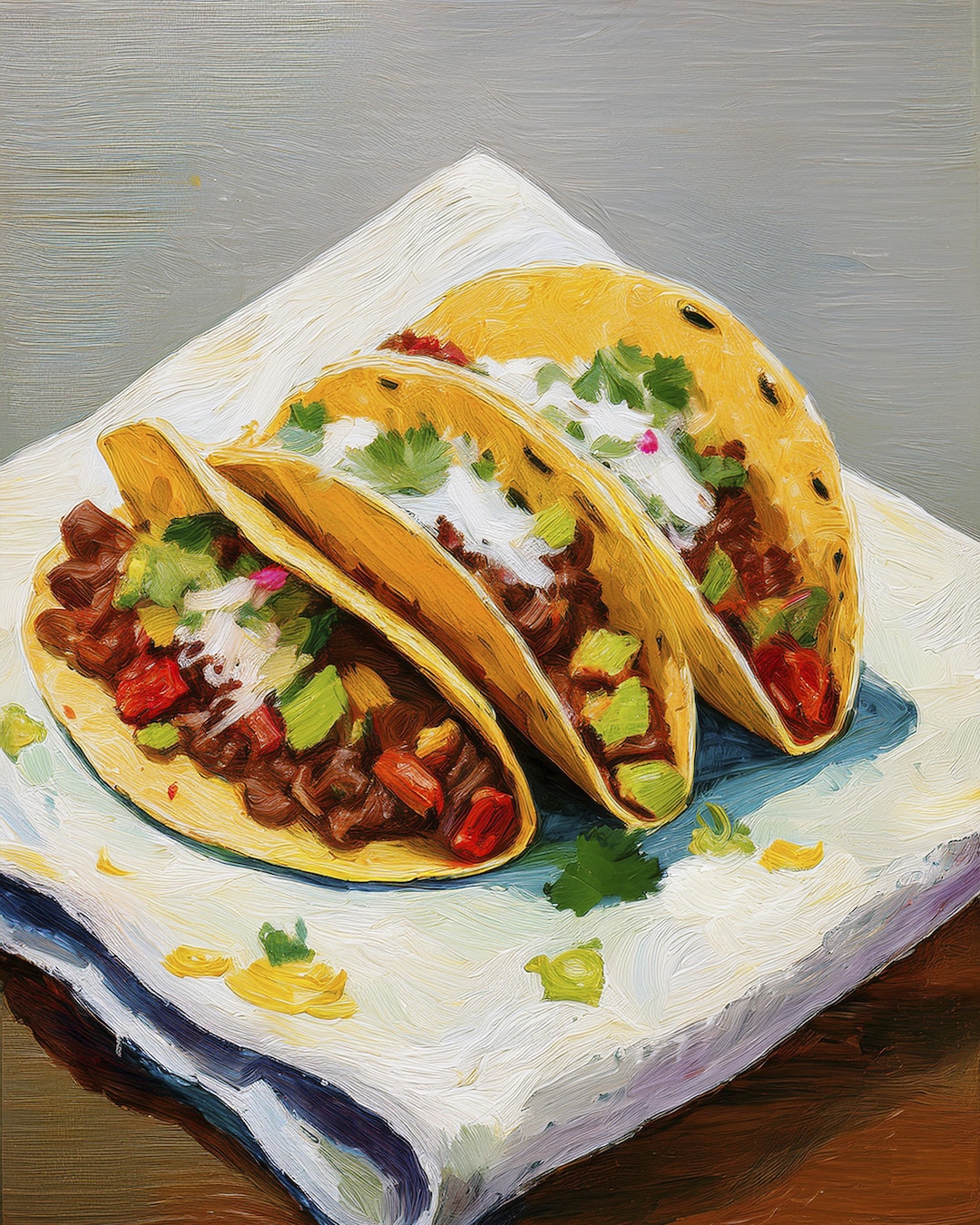 Oil Painting of Street Tacos Impasto Oil Painting on Canvas or Paper ...