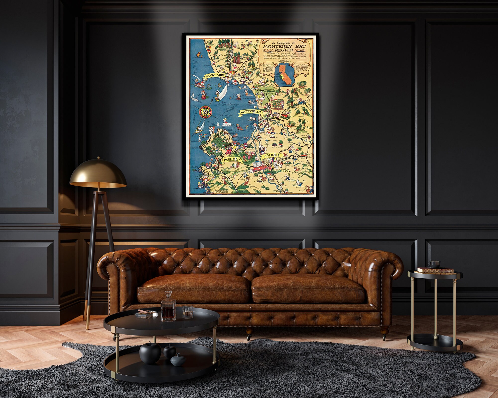 MONTEREY BAY Region Cartograph Poster, Vintage California Map ...