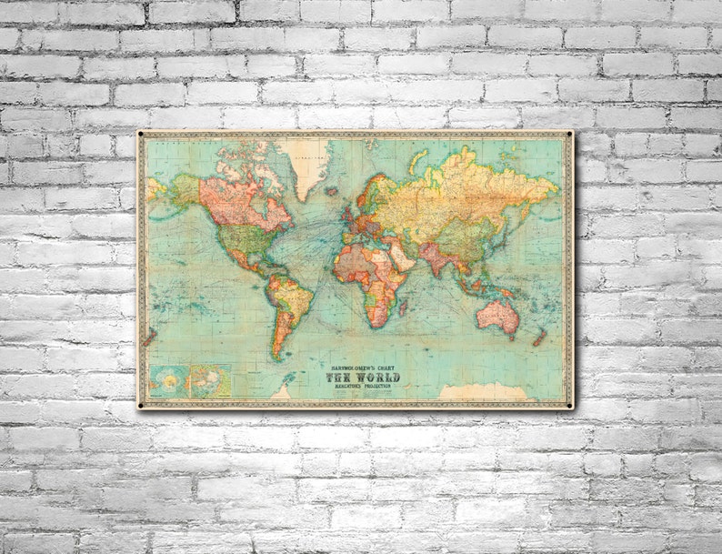 Beautiful World Map Vintage Atlas 1914 Mercator Projection Old World ...