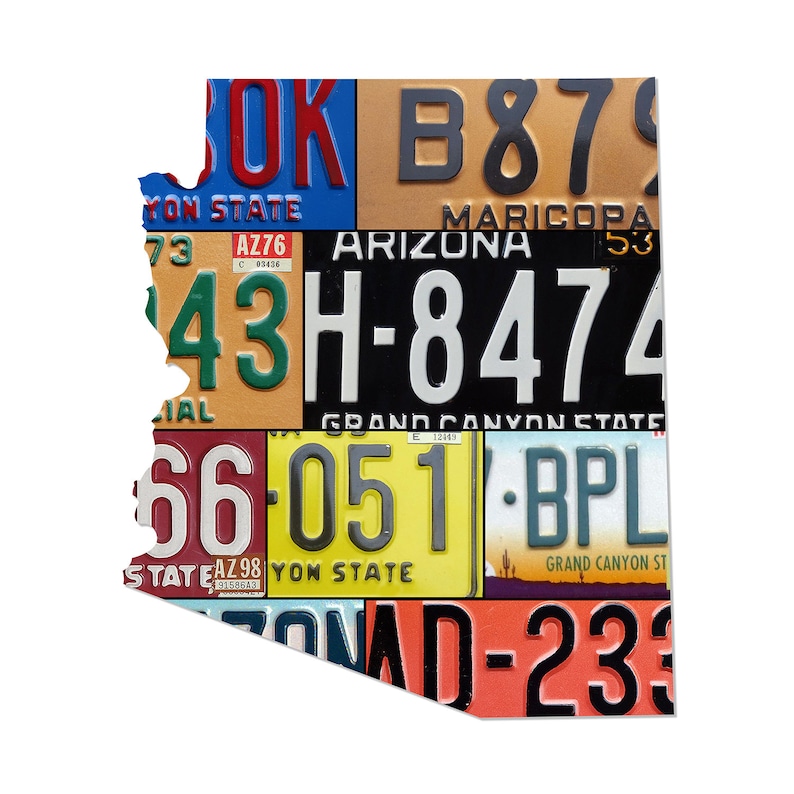 ARIZONA License Plate Plasma Cut Map Sign, Metal Sign Wall Art Garage ...