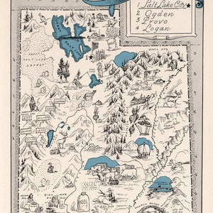 1930's Vintage UTAH State Map Animated Cartoon Map Gallery Wall Art ...