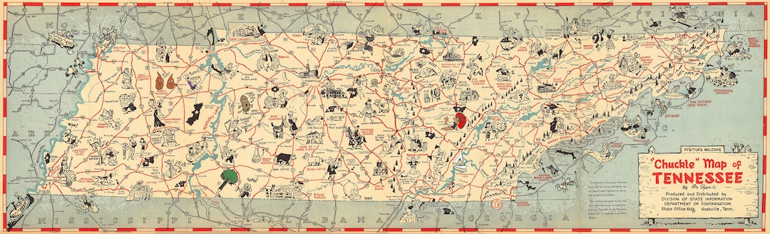 Chuckle Map of TENNESSEE Vintage Map Cartoon Print Tennessee Map ...