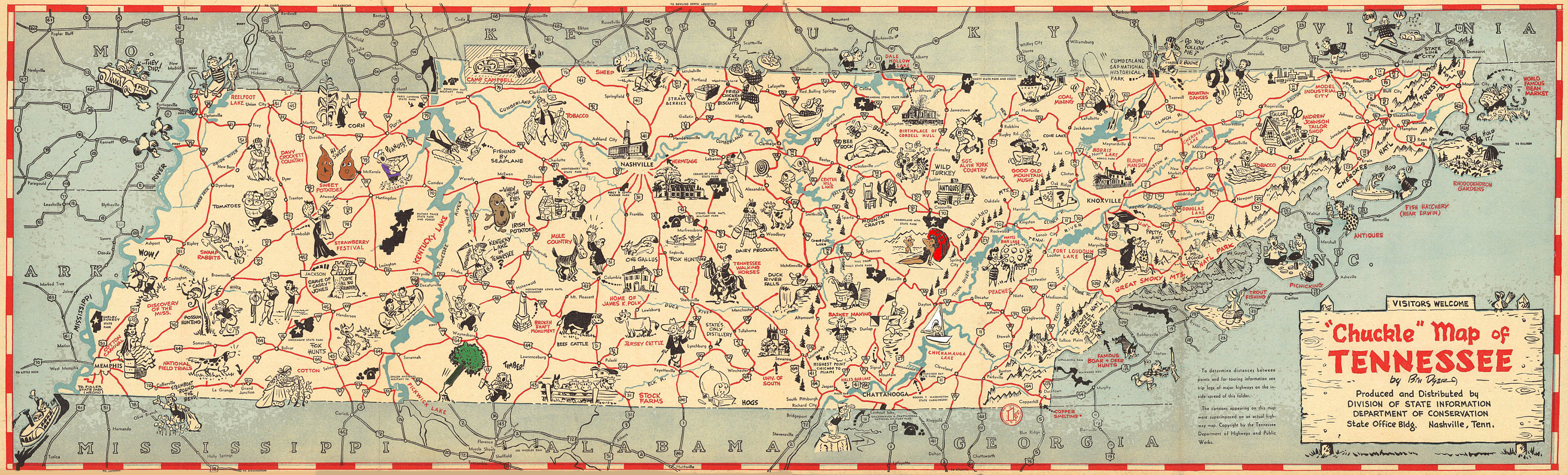 Chuckle Map of TENNESSEE Vintage Map Cartoon Print Tennessee - Etsy