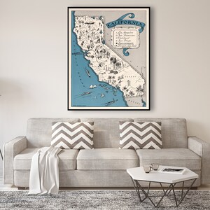 1930's Vintage CALIFORNIA State Map Animated Cartoon Map Gallery Wall ...