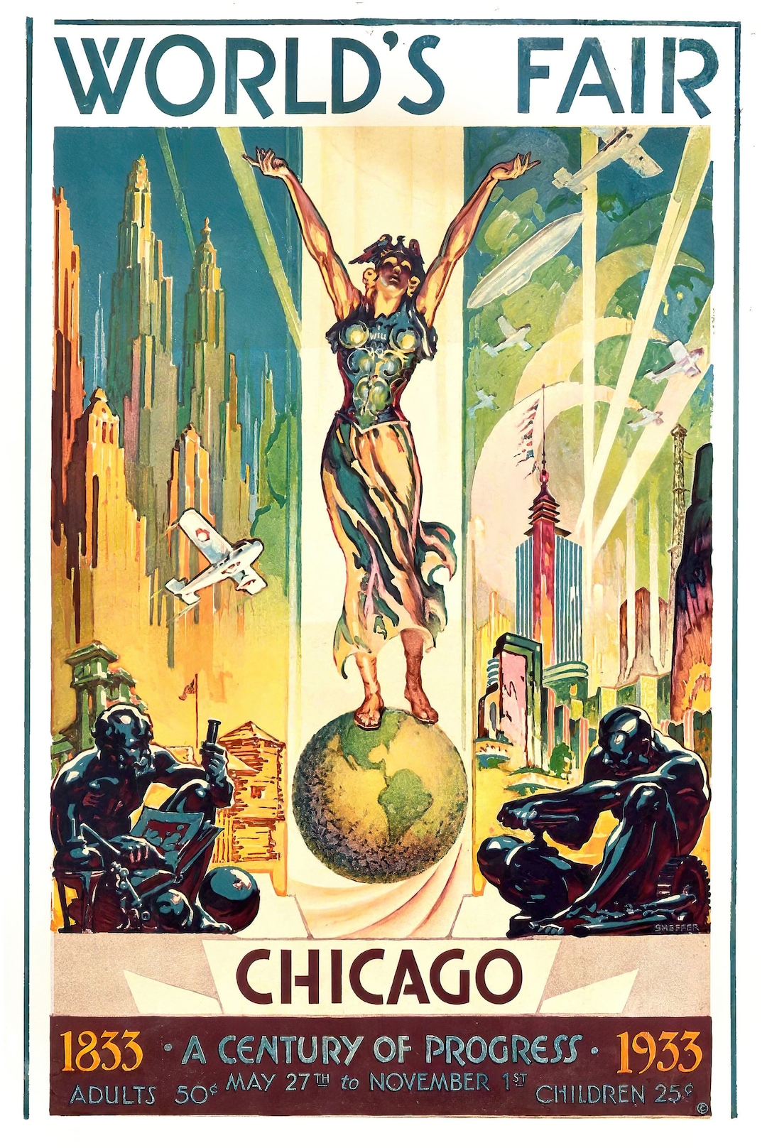 Chicago's World Fair 1833 - 1933 Vintage Poster Wall Art Canvas Print ...