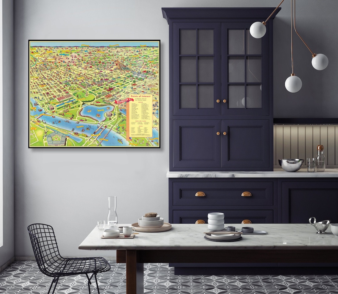 1952 Vintage WASHINGTON DC Points of Interest Cartoon Map Print ...
