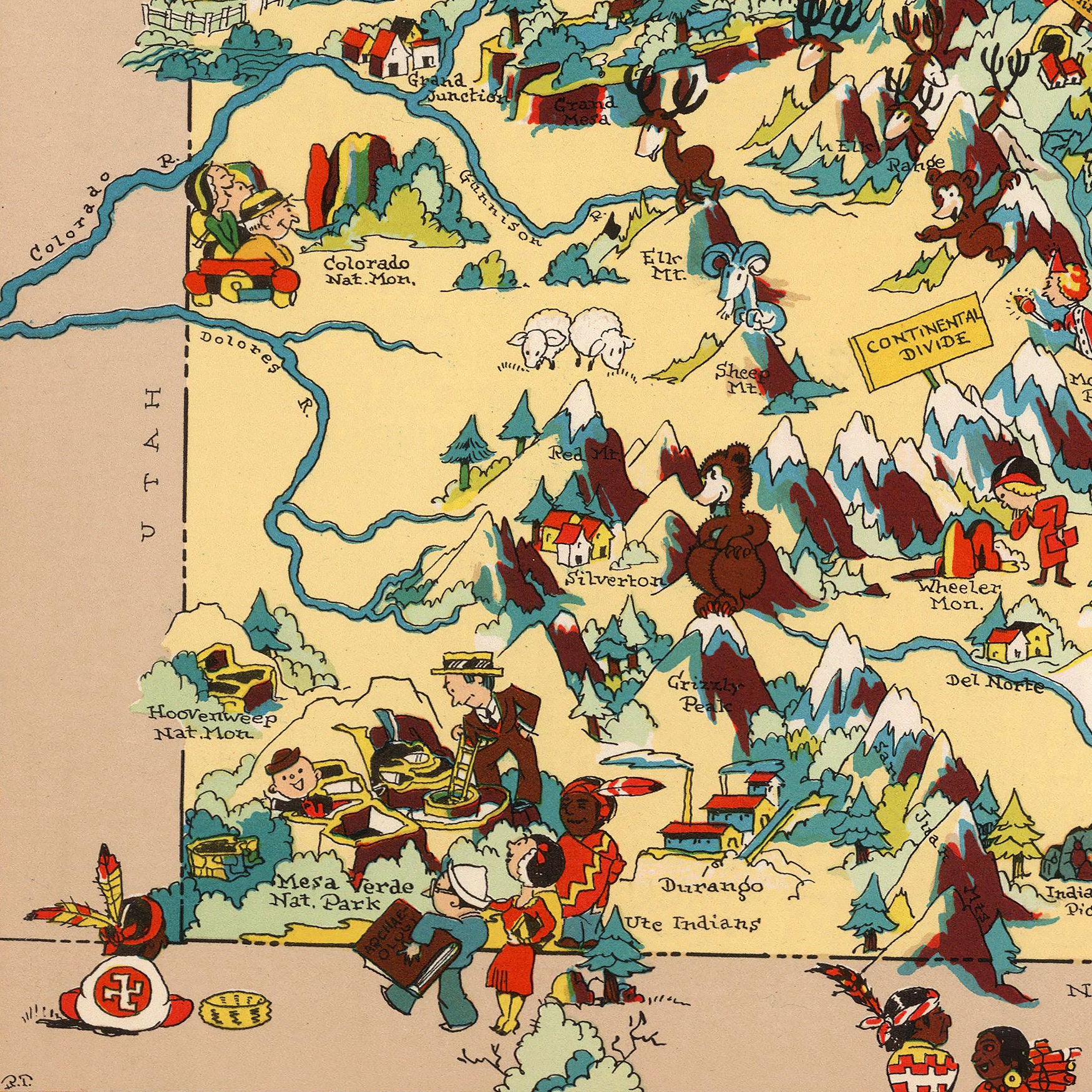 1930's Vintage Colorado State Map Cartoon Map Print | Etsy