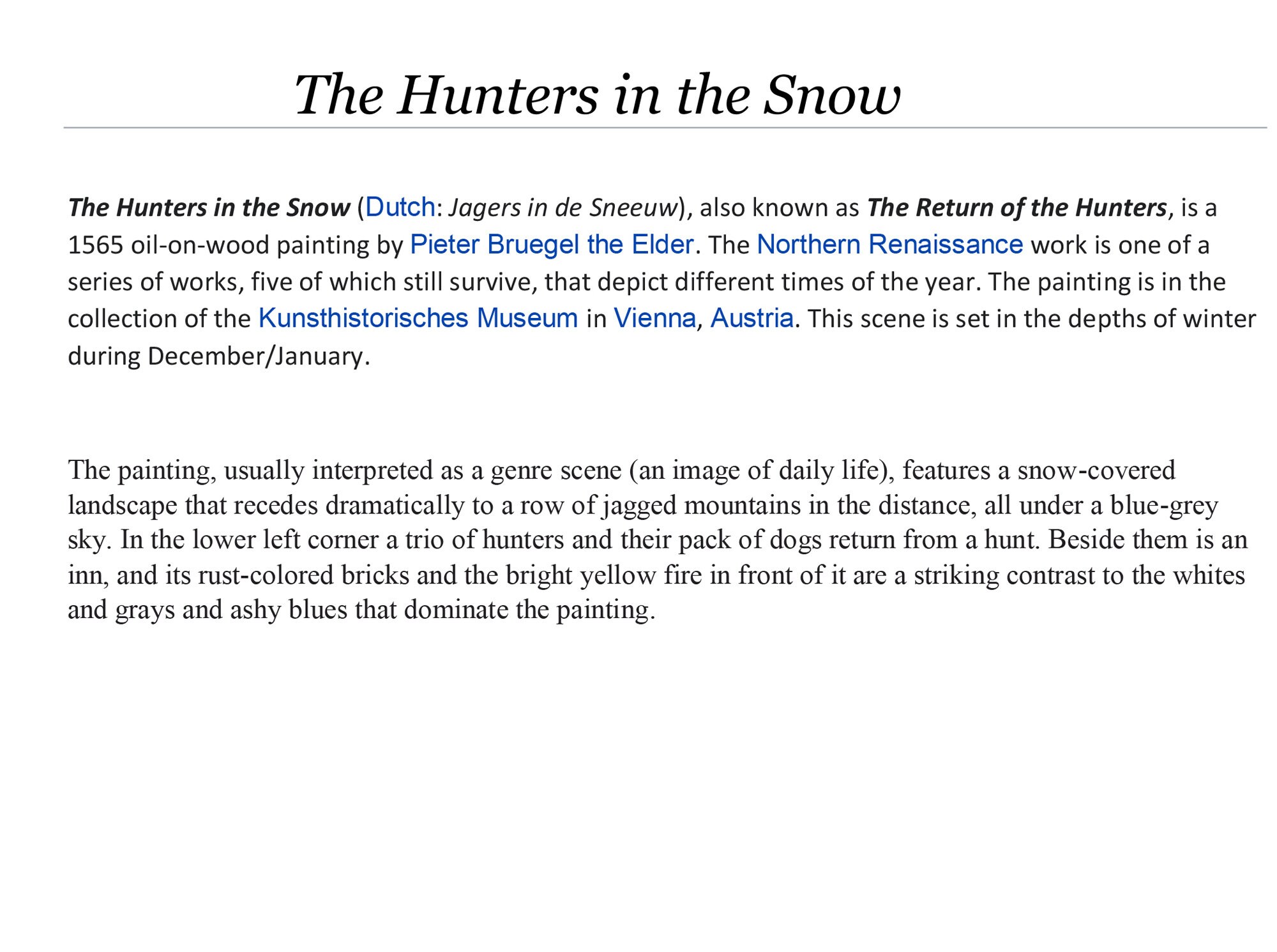 The Hunters in the Snow Painting by Pieter Bruegel the Elder - Etsy