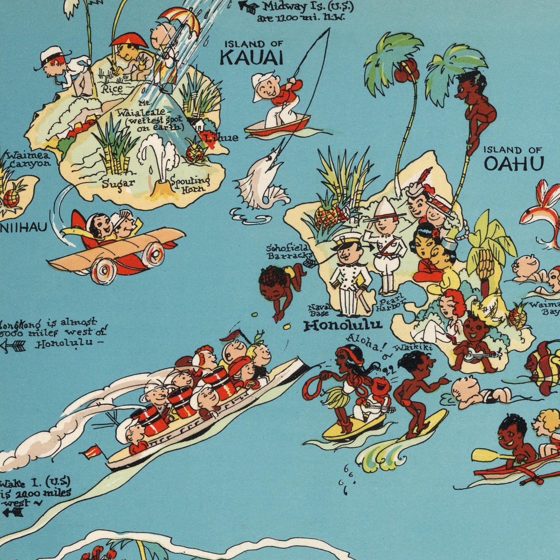 1930's Vintage Hawaii State Map Cartoon Map Print Gallery - Etsy