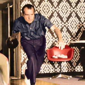 Richard Nixon Bowling Colorized Print Poster, Nixon Bowling Big ...