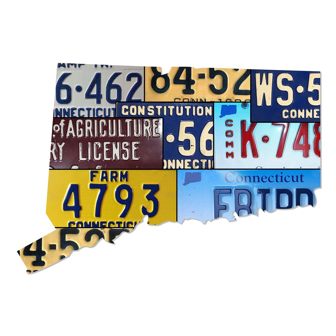 CONNECTICUT License Plate Plasma Cut Map Sign, Constitution State Map ...