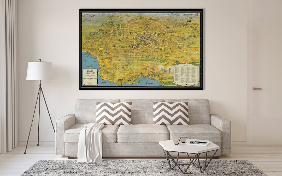 1930's LOS ANGELES Pictorial Map Art, Where to Go in LA, Old Time ...