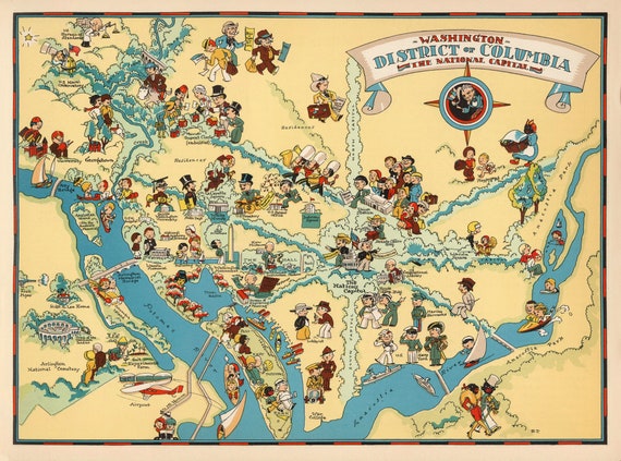 1930's Vintage Washington DC Map Cartoon Map Print Gallery | Etsy