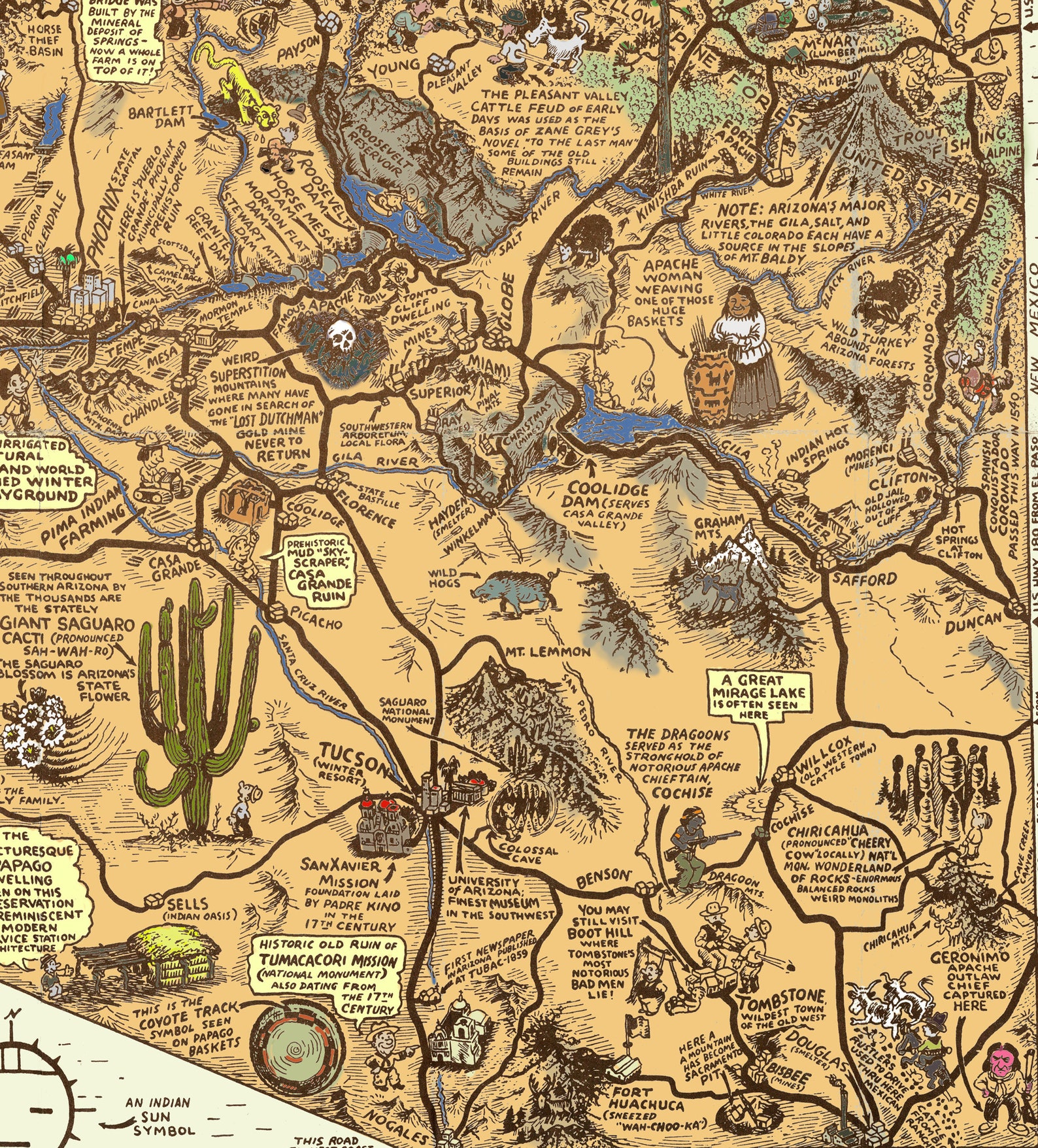 Cartoon Map of ARIZONA Reg Manning 1930's Map Animated | Etsy