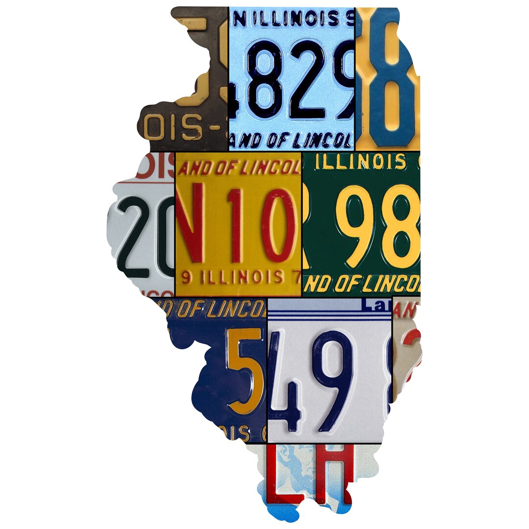 ILLINOIS License Plate Plasma Cut Map Sign, Land of Lincoln State Metal ...