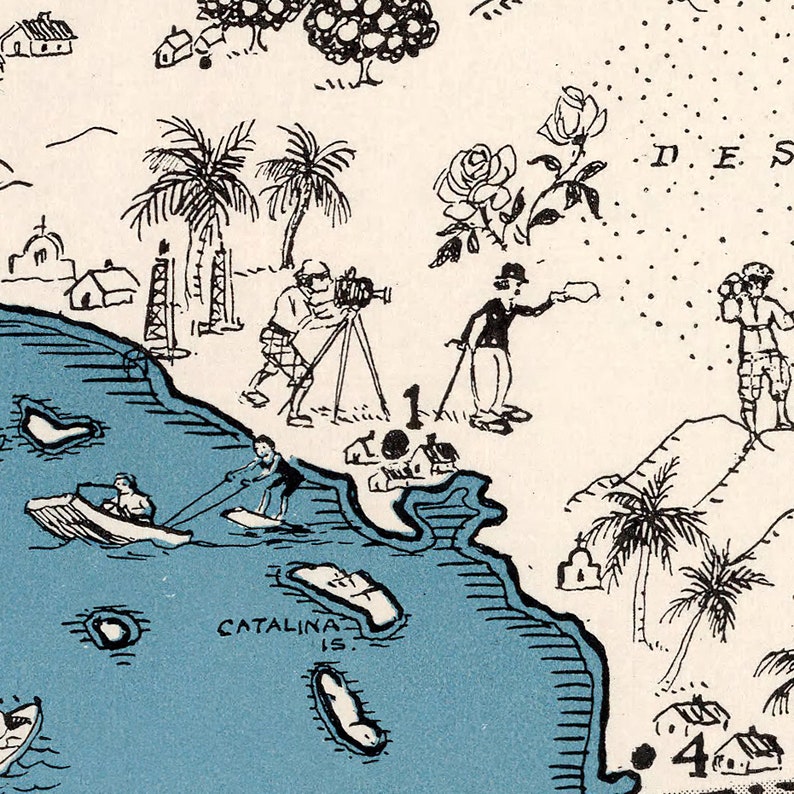 1930's Vintage CALIFORNIA State Map Animated Cartoon Map - Etsy