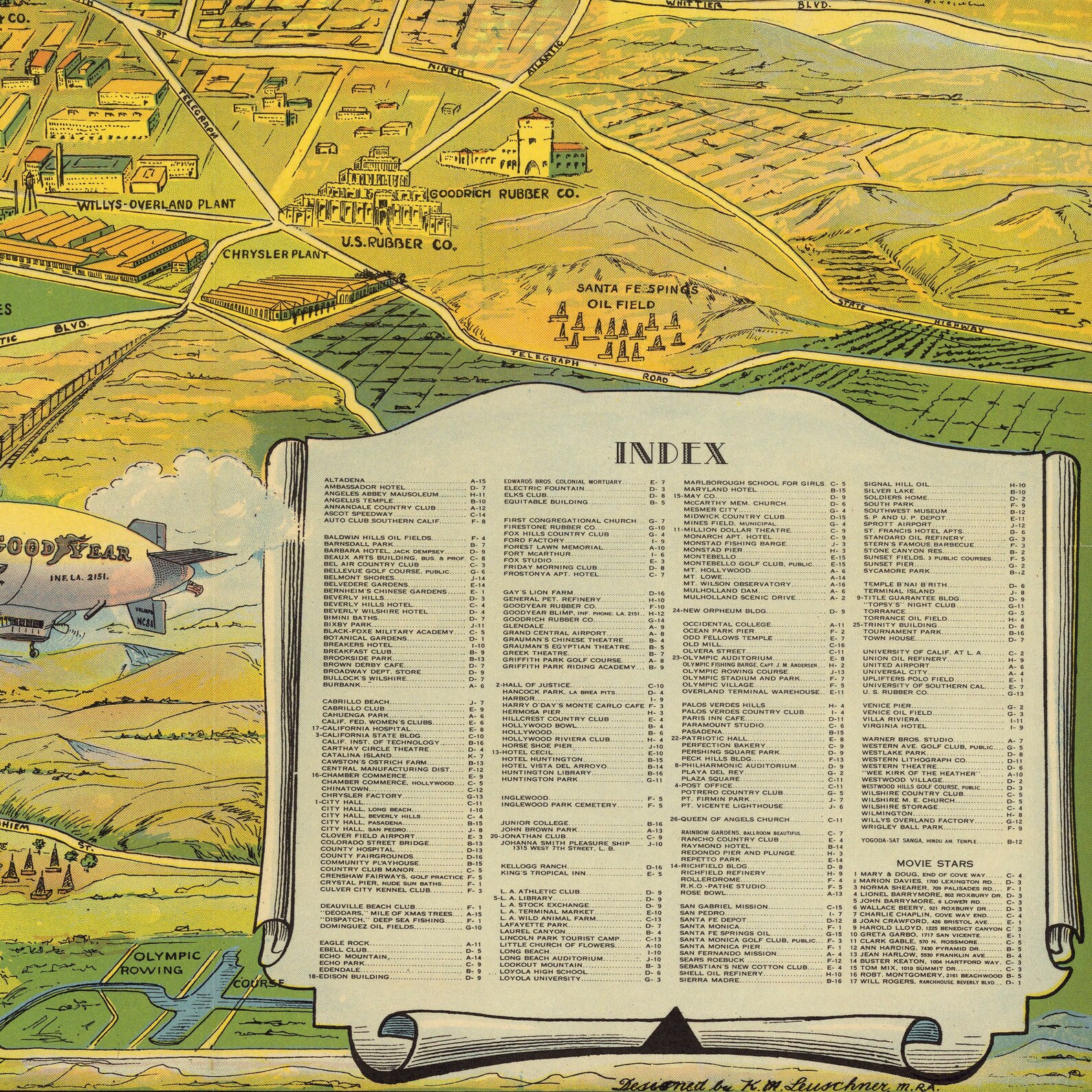 1930's LOS ANGELES Pictorial Map Art, Where to Go in LA, Old Time ...