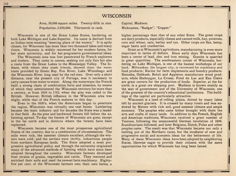 1930's Vintage WISCONSIN State Map Cartoon Print Gallery - Etsy