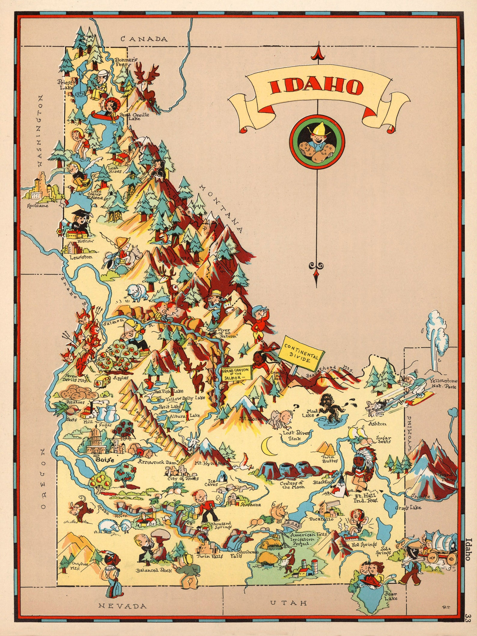 1930's Vintage IDAHO State Map Cartoon Map Print Gallery | Etsy