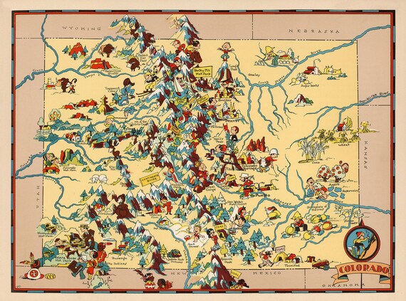 1930's Vintage Colorado State Map Cartoon Map Print - Etsy