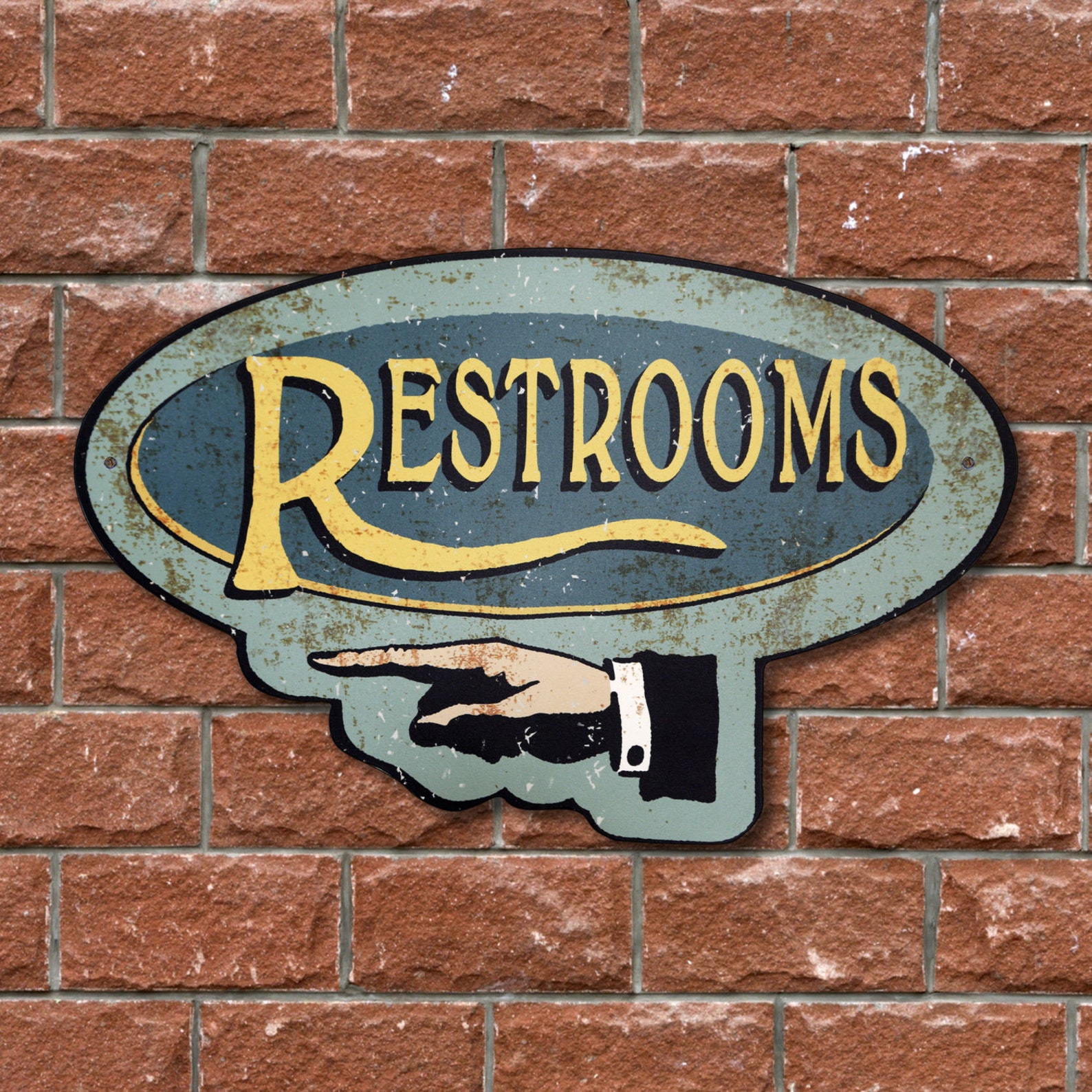 Handcrafted Vintage Restroom Pointing Hand Aluminum Sign Left or Right ...