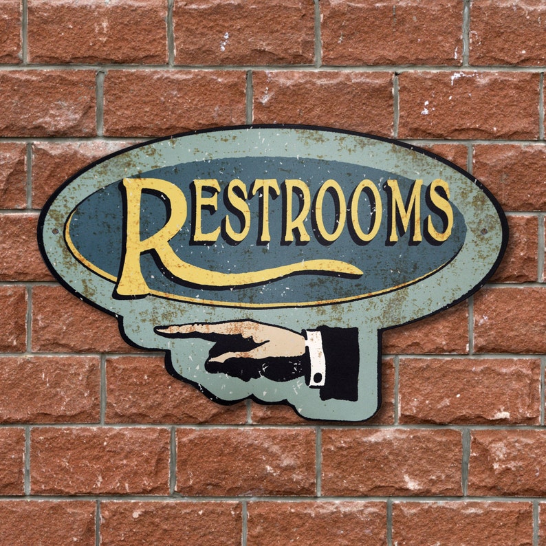 Handcrafted Vintage Restroom Pointing Hand Aluminum Sign Left or Right ...