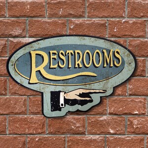 Handcrafted Vintage Restroom Pointing Hand Aluminum Sign Left or Right ...