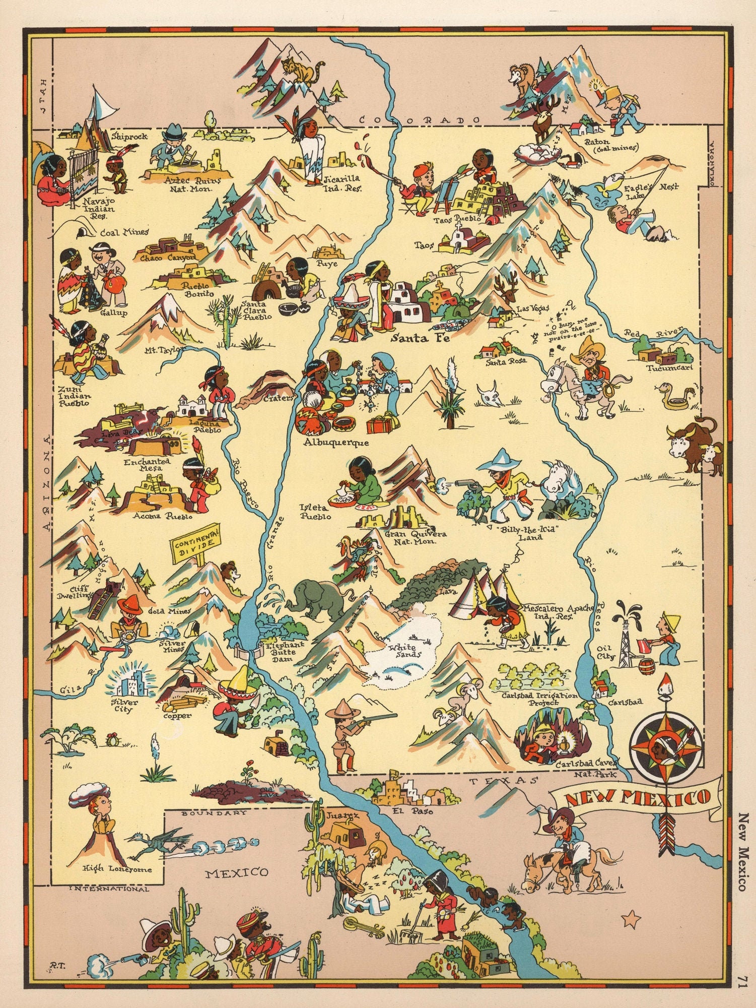 1930's Vintage NEW MEXICO State Map Cartoon Map Print | Etsy