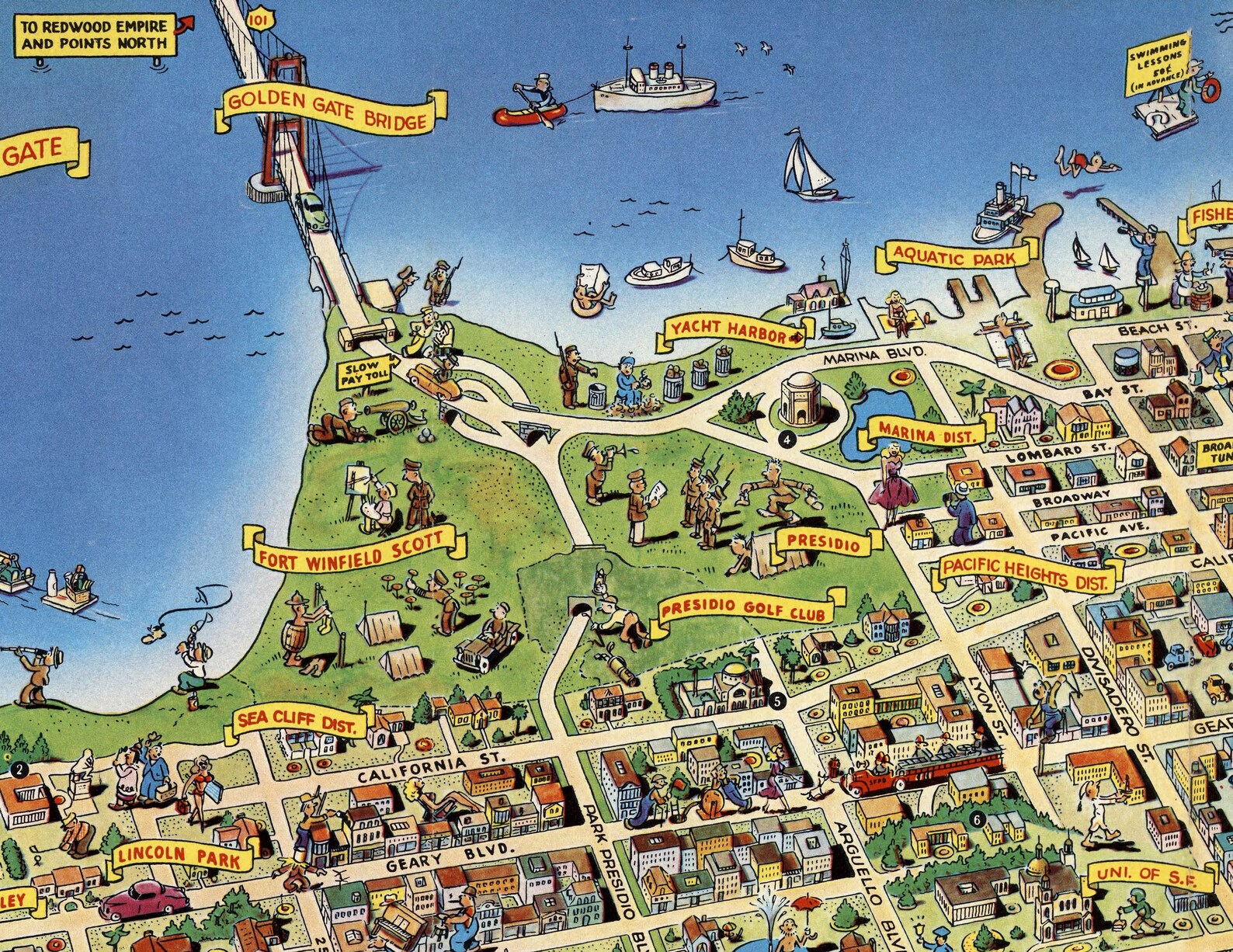 1952 Vintage San Francisco Points of Interest Map Cartoon Map | Etsy
