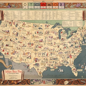 1945 FOLKLORE MUSIC Map Poster Illustrations Map Print Gallery - Etsy
