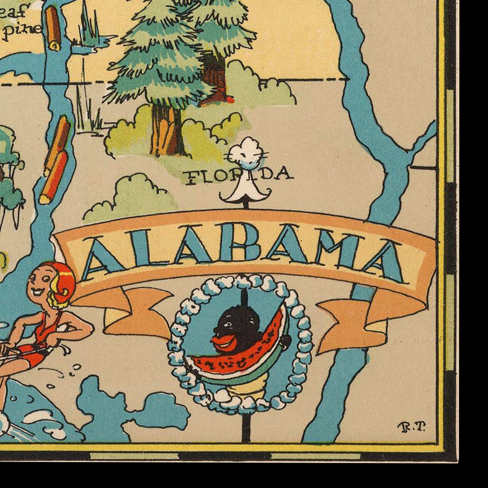 1930's Ruth Taylor Vintage ALABAMA Picture Map Pictorial State Cartoon ...