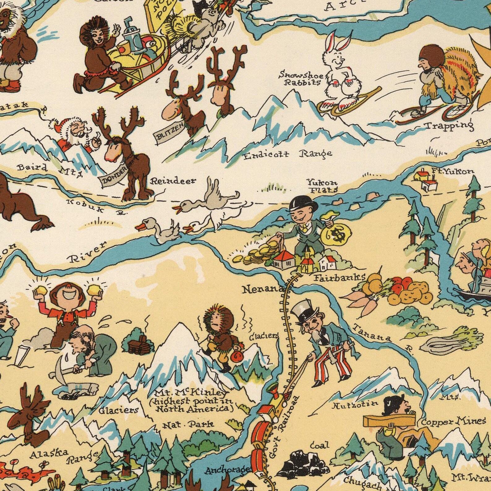 1930's Vintage Alaska State Map Cartoon Map Print Gallery | Etsy
