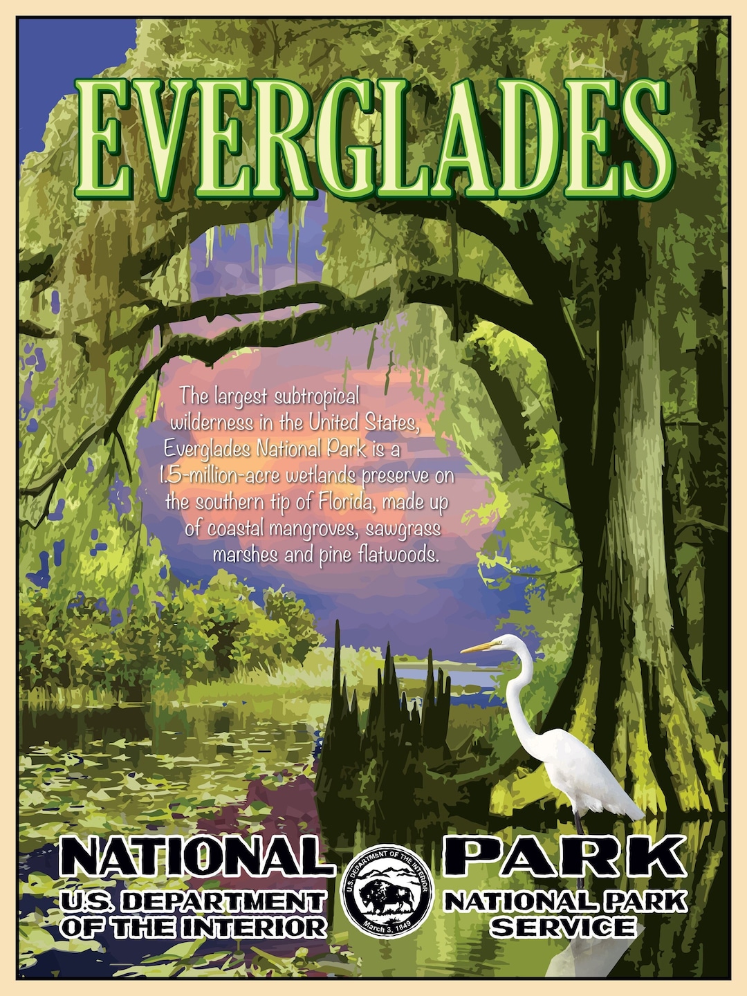 EVERGLADES National Park Vintage Poster Print, FLORIDA National Park ...