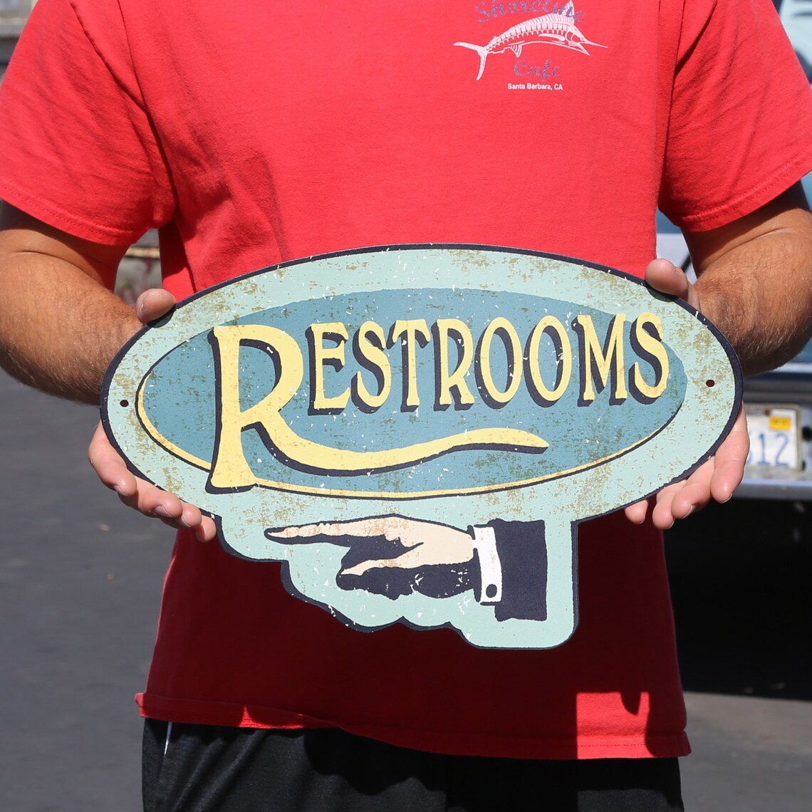 Handcrafted Vintage Restroom Pointing Hand Aluminum Sign Left or Right ...