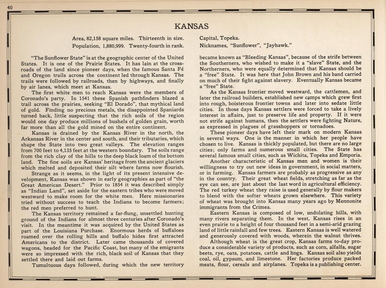 1930's Vintage KANSAS State Map Cartoon Map Print Gallery | Etsy