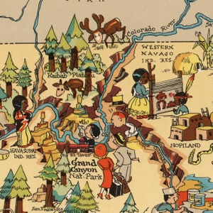 1930's Vintage ARIZONA State Map Cartoon Map Print Gallery Wall Art ...