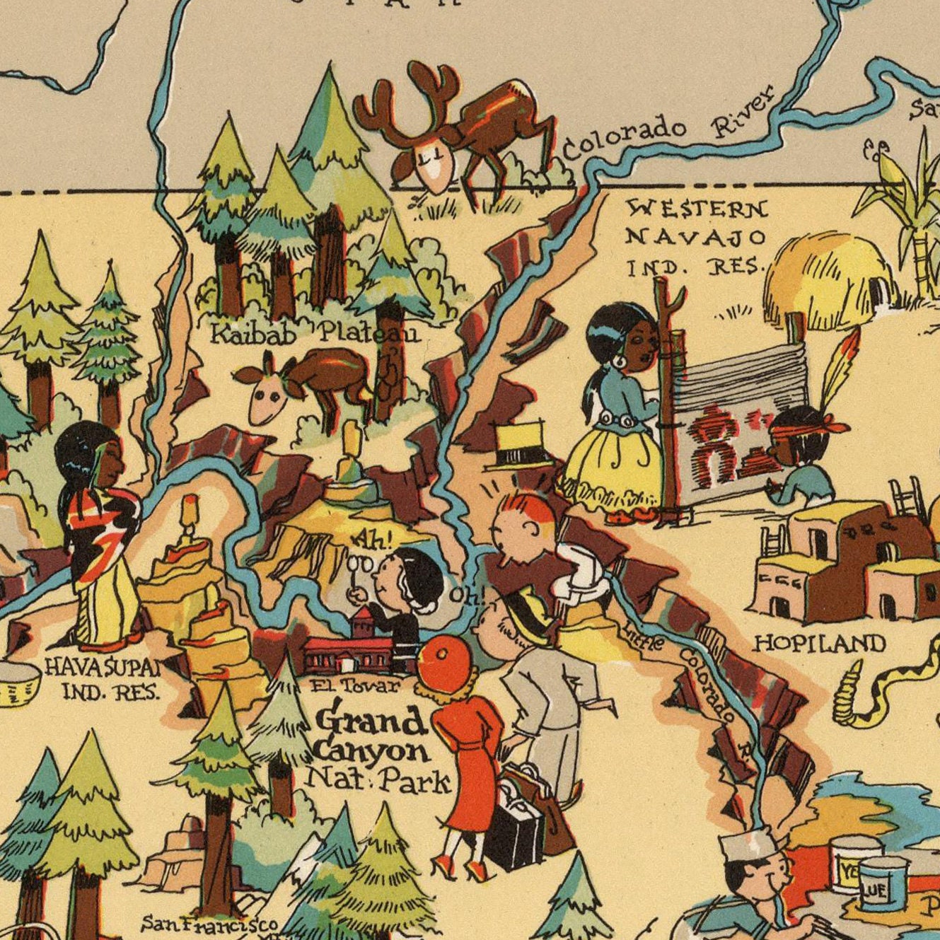 1930's Vintage ARIZONA State Map Cartoon Map Print Gallery | Etsy