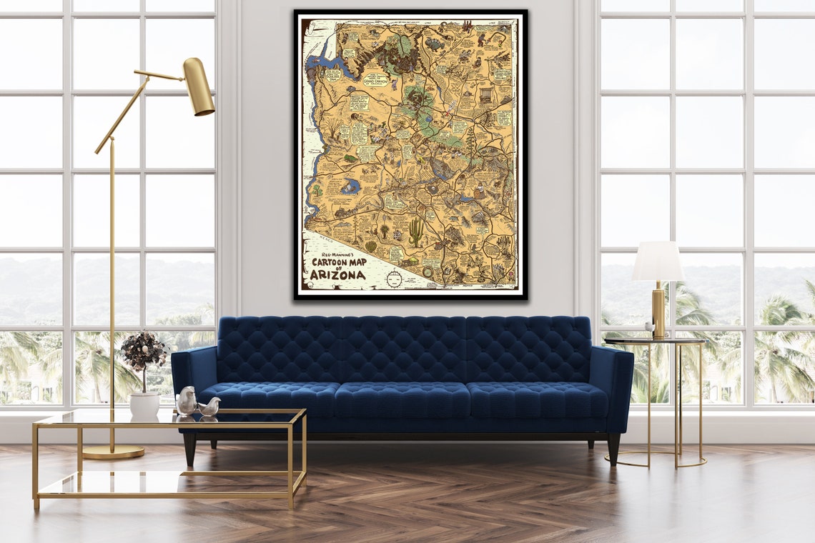 Cartoon Map of ARIZONA Reg Manning 1930's Map Animated Gallery Wall ...
