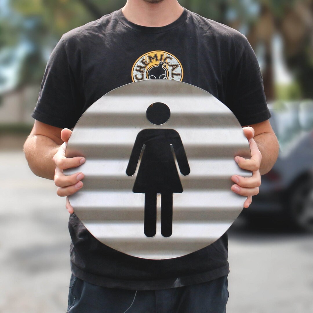 Women's Bathroom Sign Corrugated Plasma Cut Steel Restroom Sign Rustic ...
