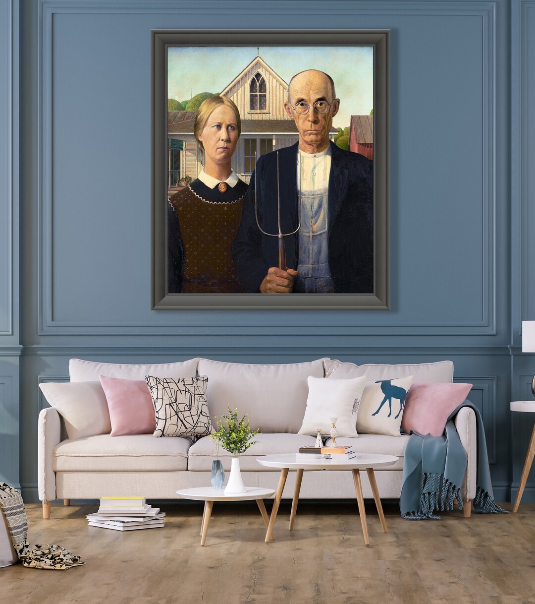 American Gothic Grant Wood 1930 Vintage Painting Print Reproduction ...