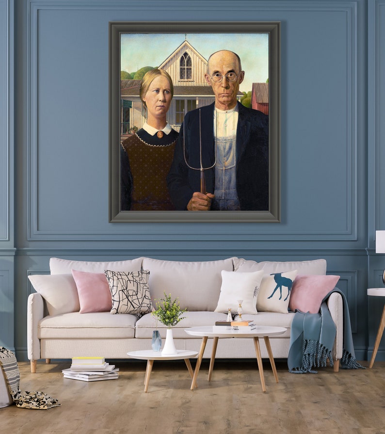 American Gothic Grant Wood 1930 Vintage Painting Print Reproduction ...