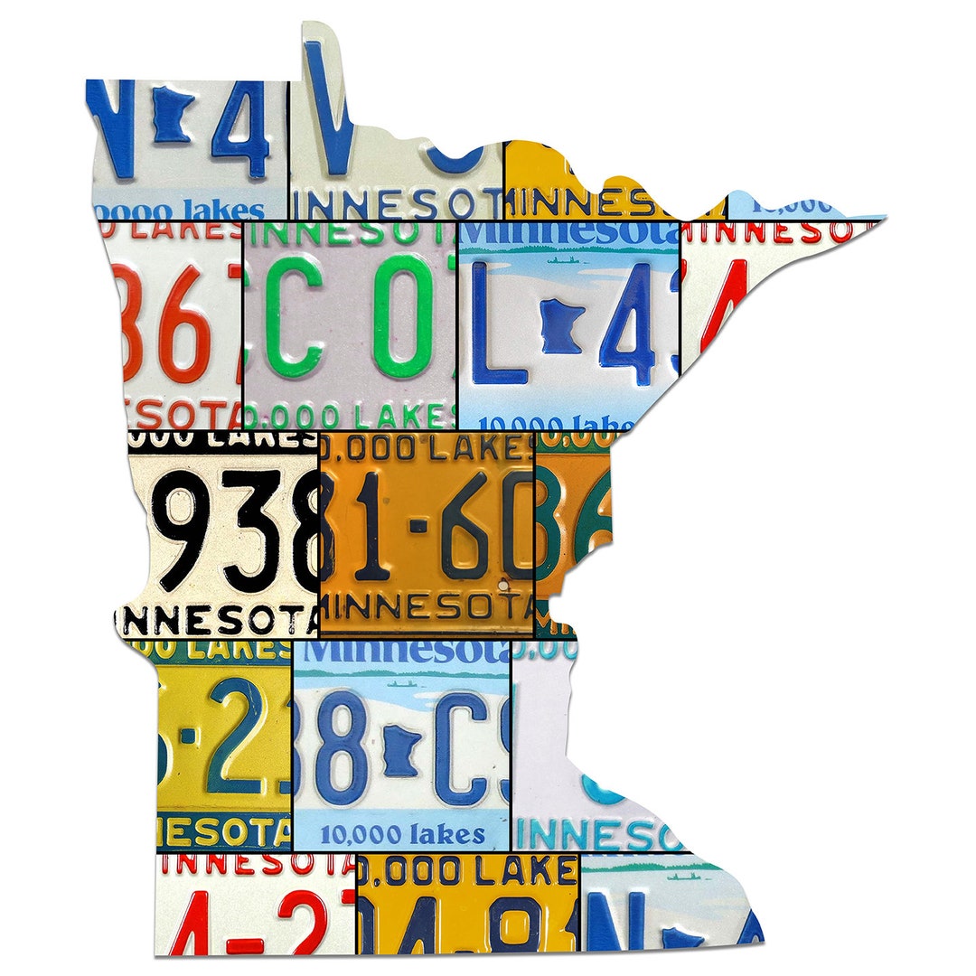 MINNESOTA License Plate Plasma Cut Map Sign, 10,000 Lakes Dibond ...
