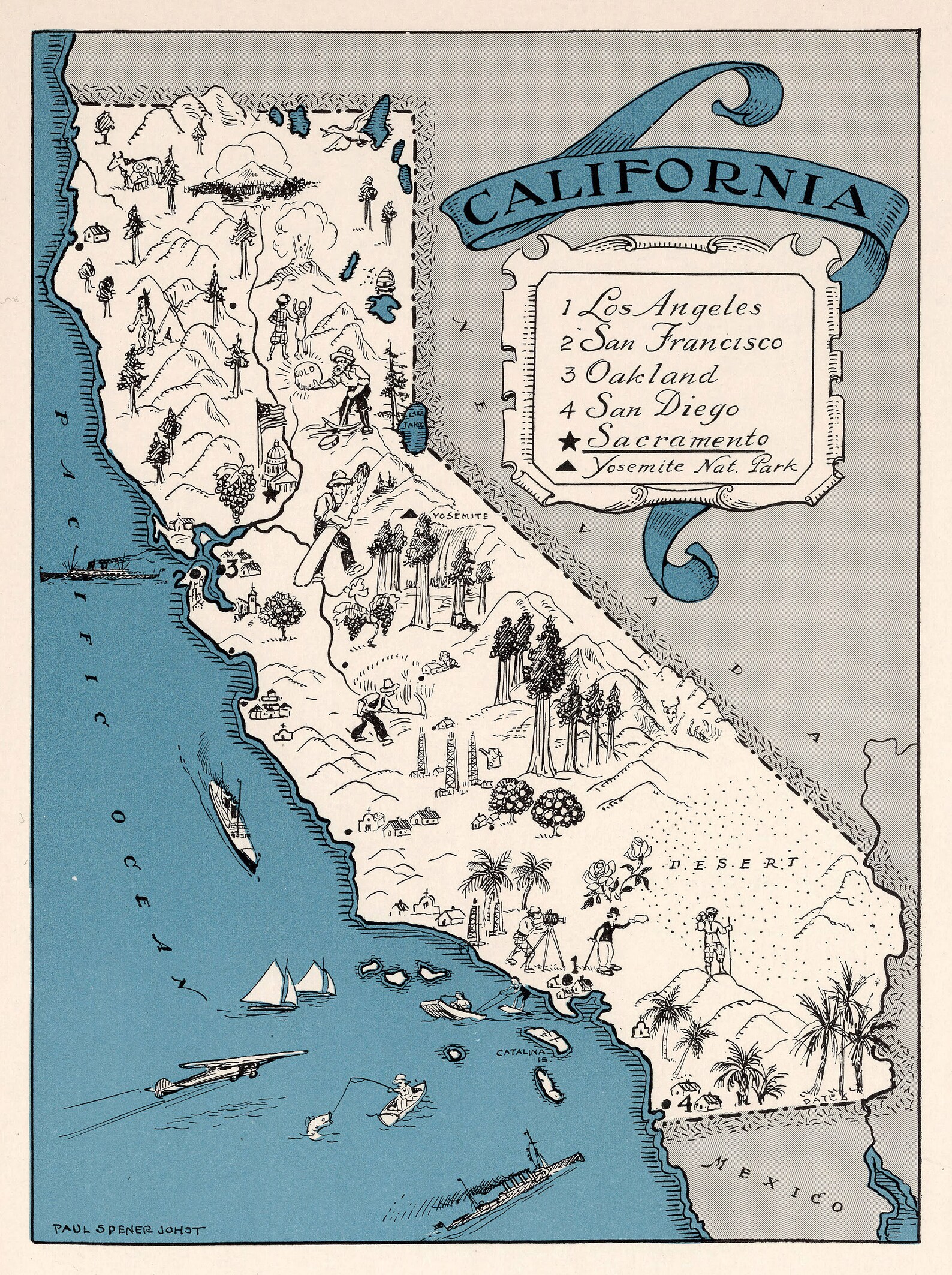1930's Vintage CALIFORNIA State Map Animated Cartoon Map | Etsy
