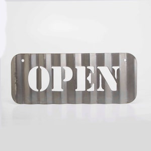 Rectangle Open or Closed Sign Vintage Plasma Cut Corrugated Steel Open ...