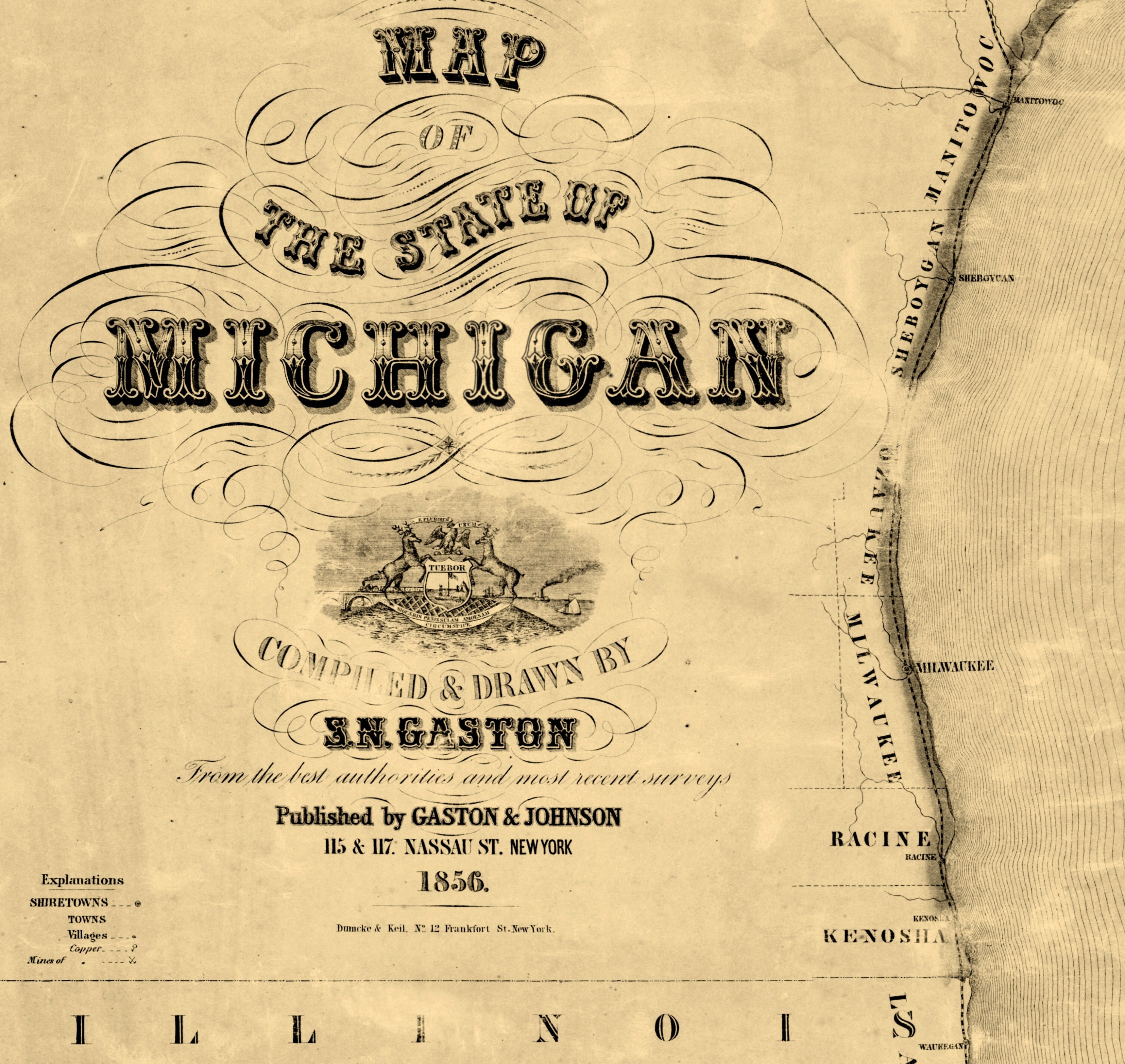 Vintage Michigan map 1856 old map of Michigan Old Antique | Etsy