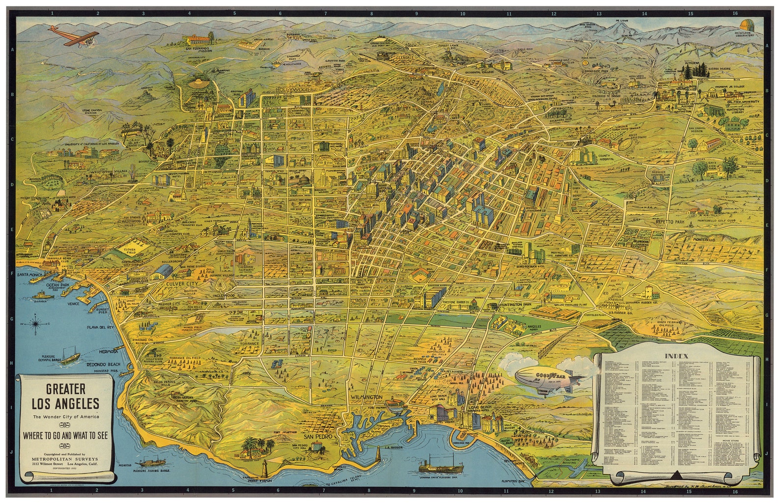 1930's LOS ANGELES Pictorial Map Art, Where to Go in LA, Old Time ...