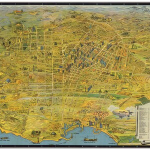 1930's LOS ANGELES Pictorial Map Art, Where to Go in LA, Old Time ...
