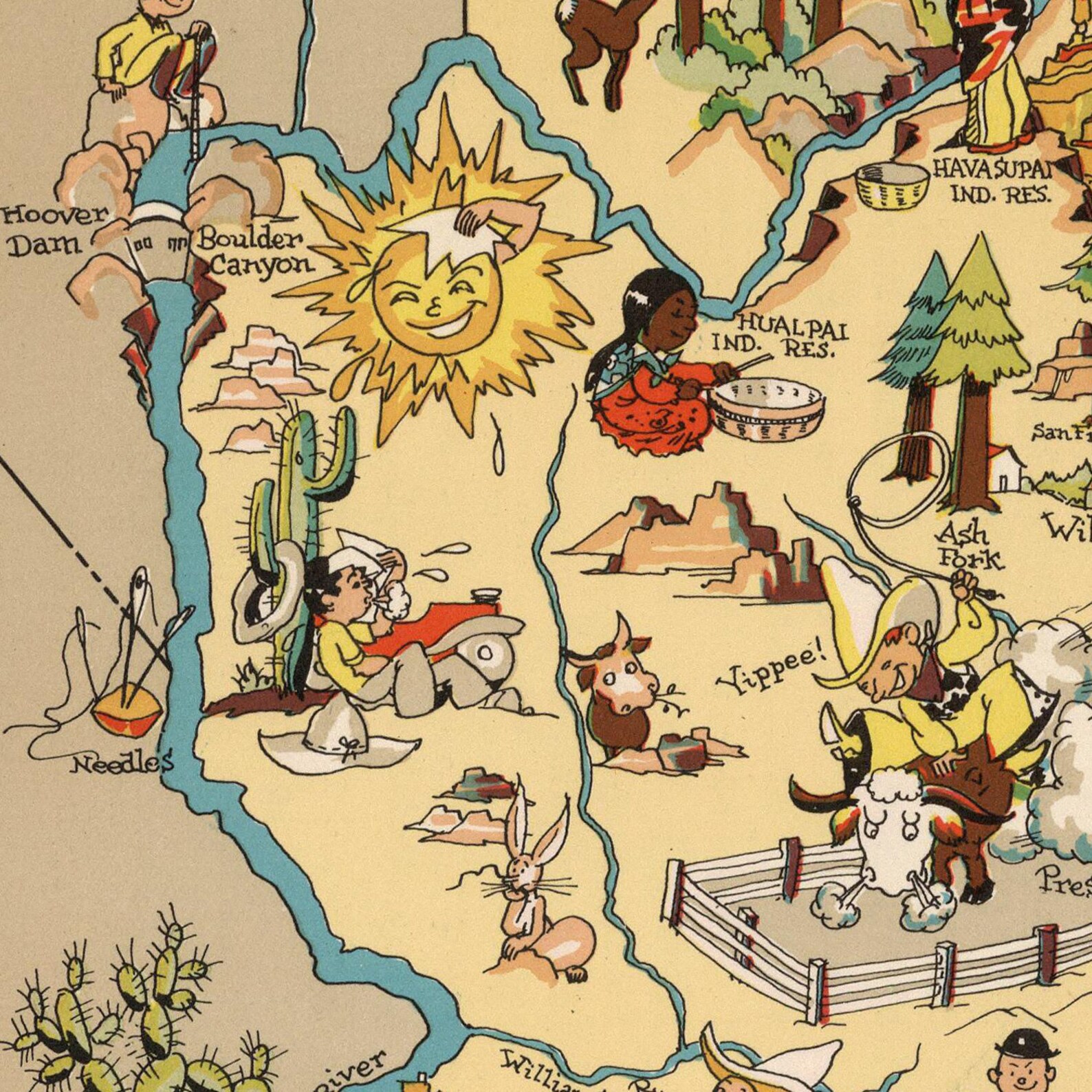 1930's Vintage ARIZONA State Map Cartoon Map Print Gallery | Etsy