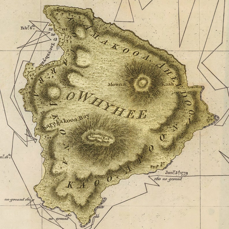 Captain Cook Map Hawaii Big Island Kealakekua Bay 1776 - Etsy